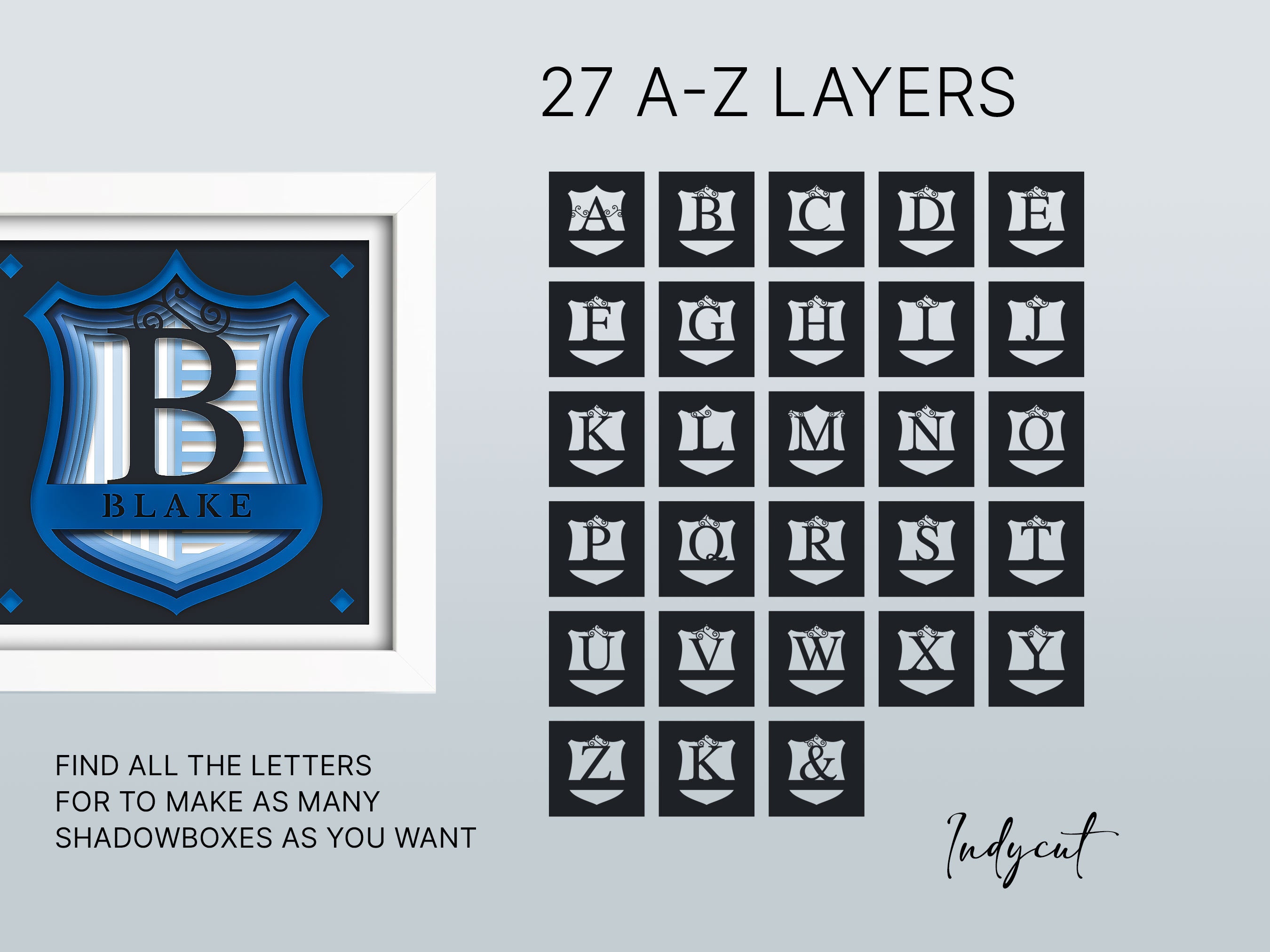 Split Monogram A-Z Shadow Box 3D Custom Name Alphabet Family - Etsy