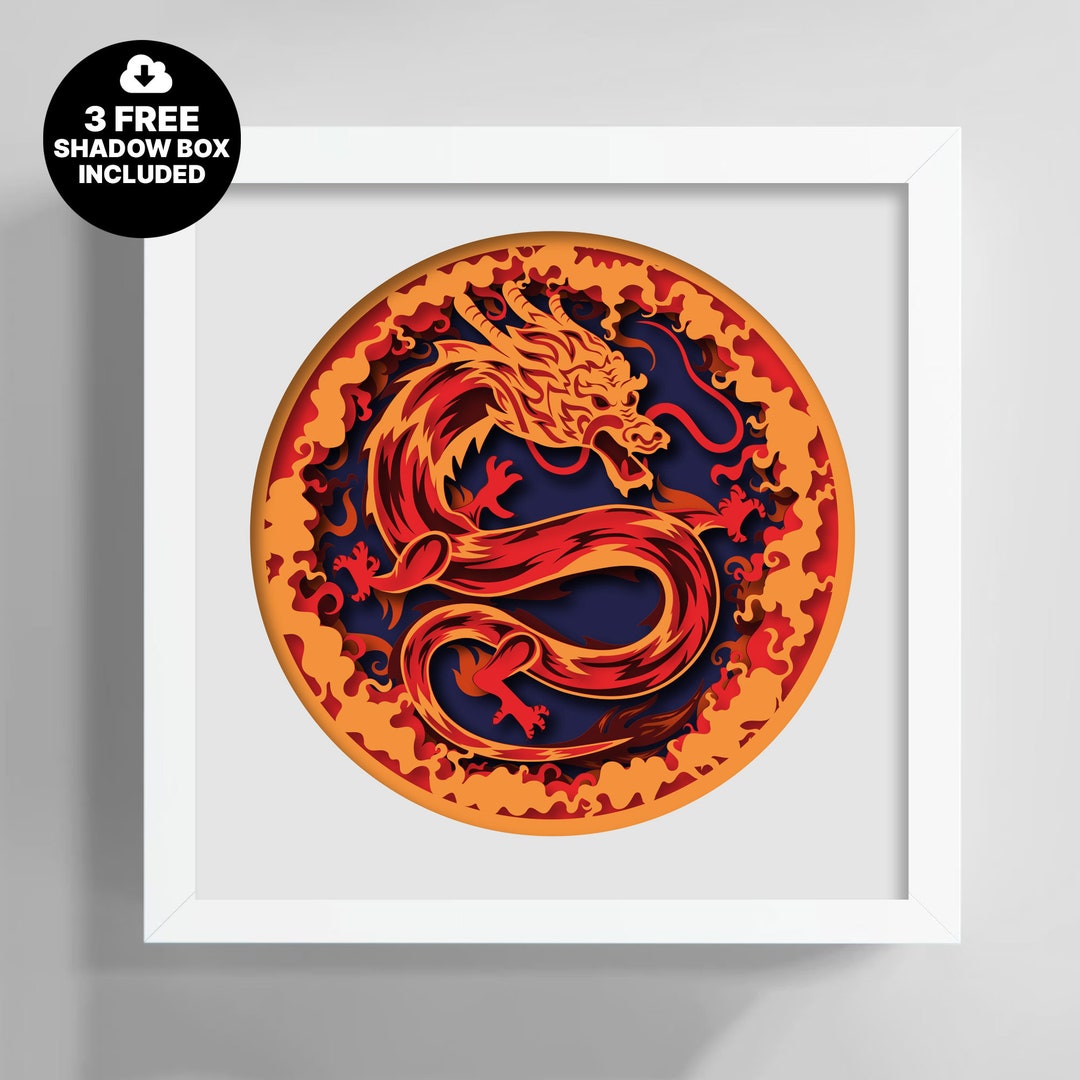 3D Dragon Shadow Box Template: Multilayer Papercut Design (SVG, DXF ...