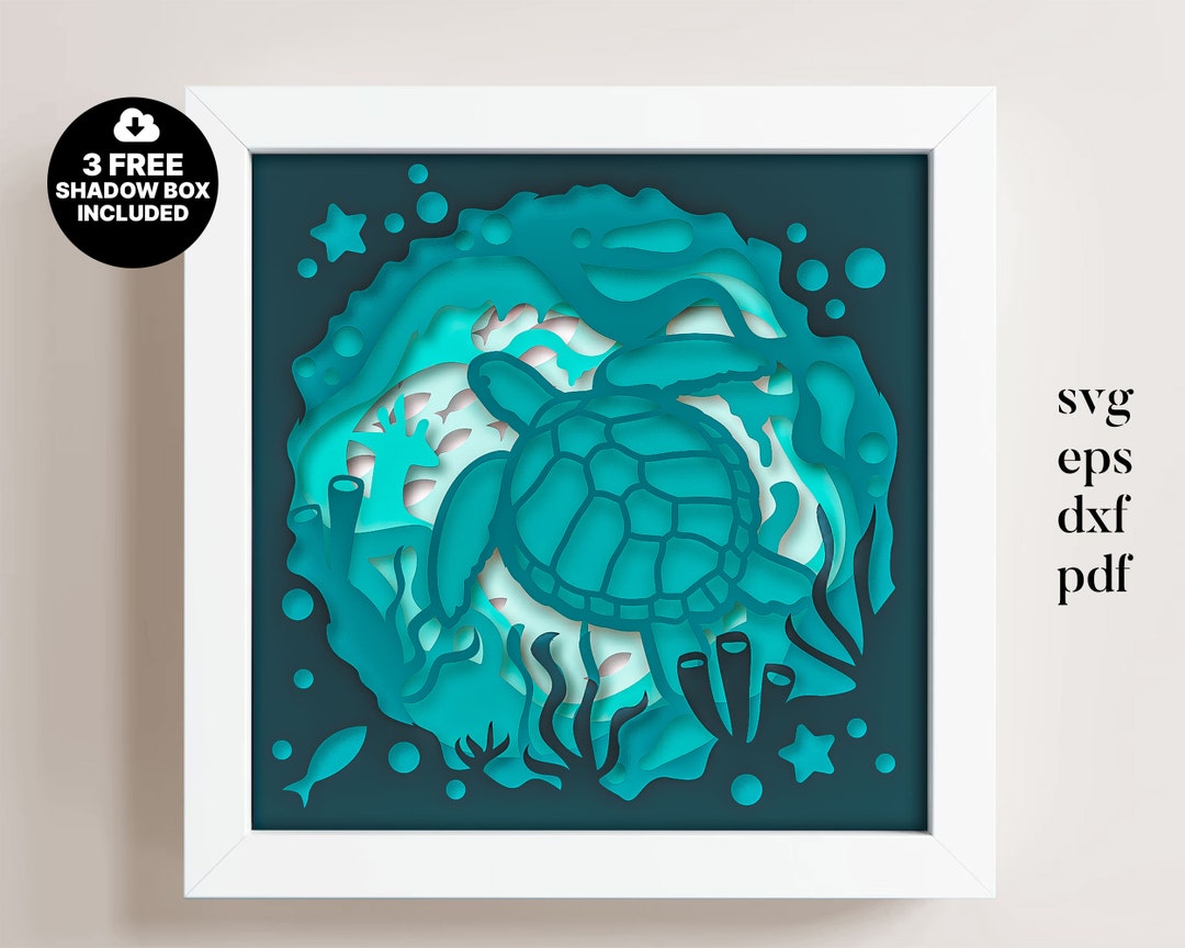 3D Sea Turtle Shadow Box svg, 3D Sillhouette Template, Multilayer Ocean ...