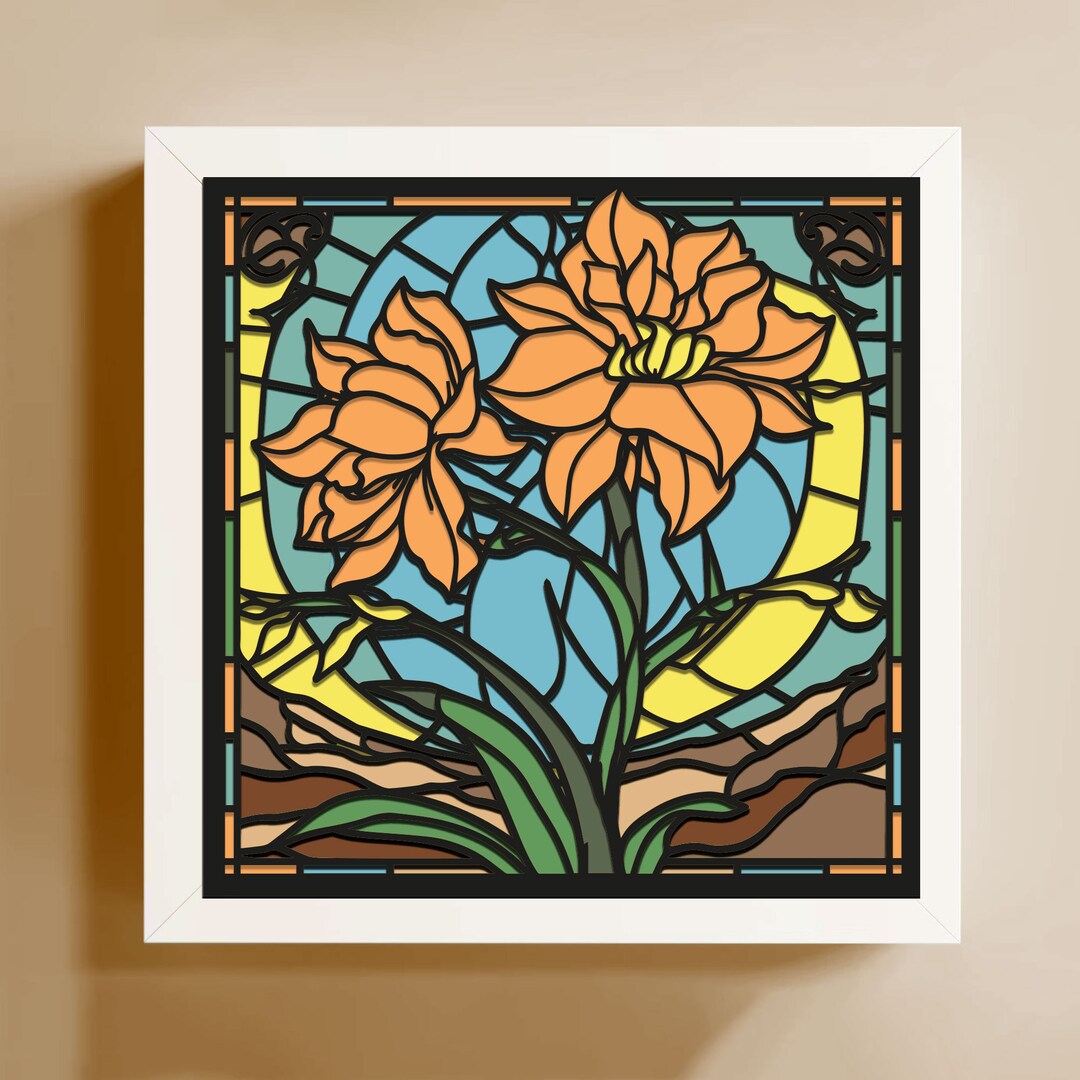 3D Stained Glass Shadow Box, 3D Flowers Svg, 3D SVG Floral Stained ...
