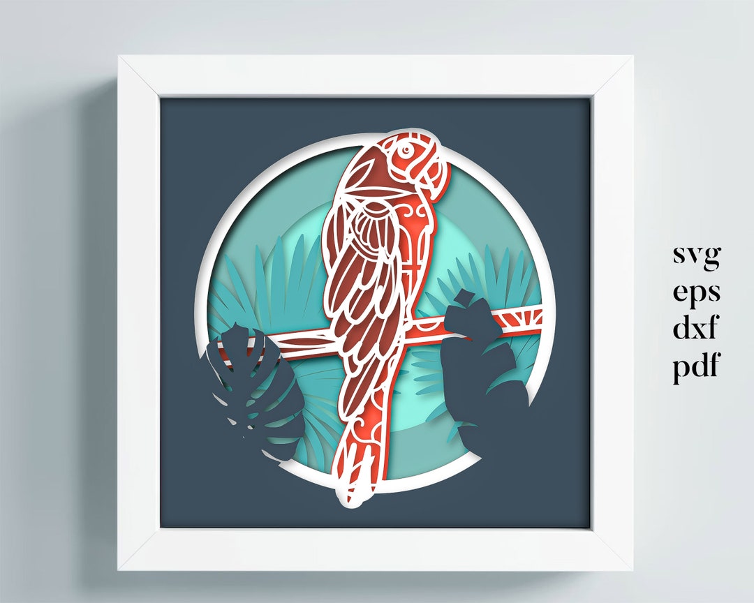 3D Parrot Paper Cut Shadow Box Template, Parrot Shadow Box Svg ...
