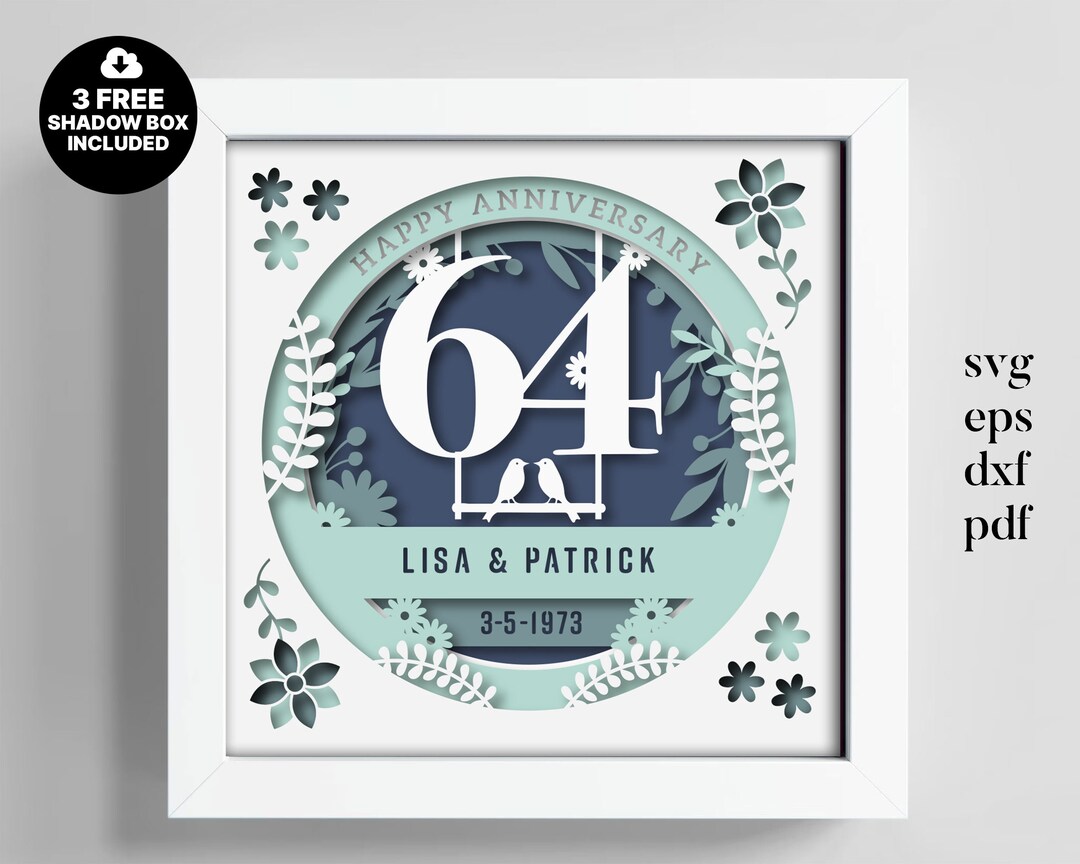 64th Anniversary Shadow Box SVG – Personalized Wedding Gift Cricut File ...
