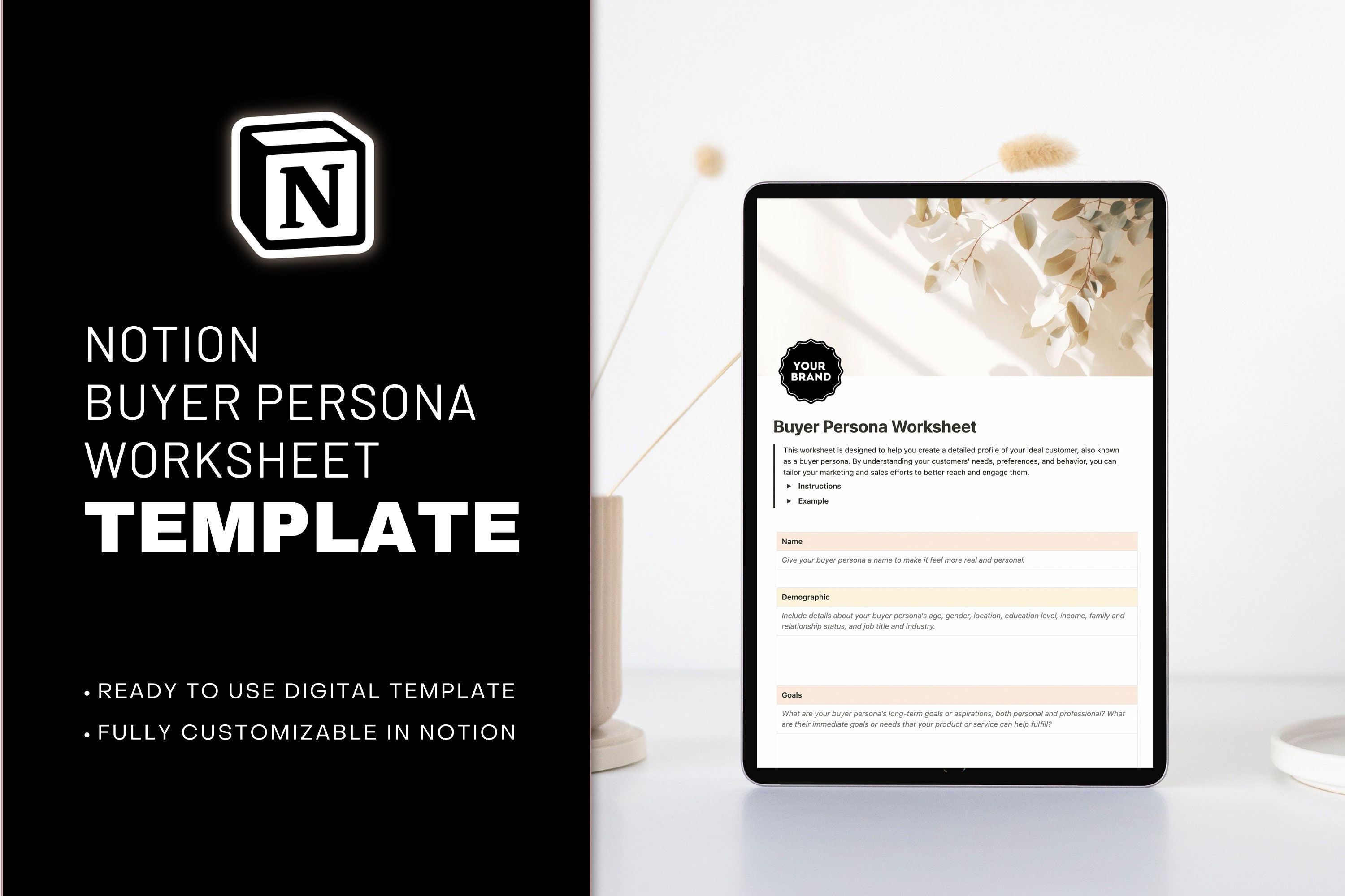 The Buyer Persona Worksheet, Notion Planner, Business Hub, Business ...