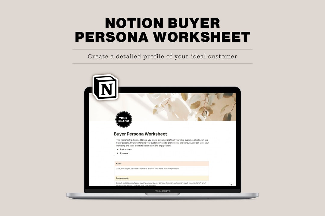 The Buyer Persona Worksheet, Notion Planner, Business Hub, Business ...