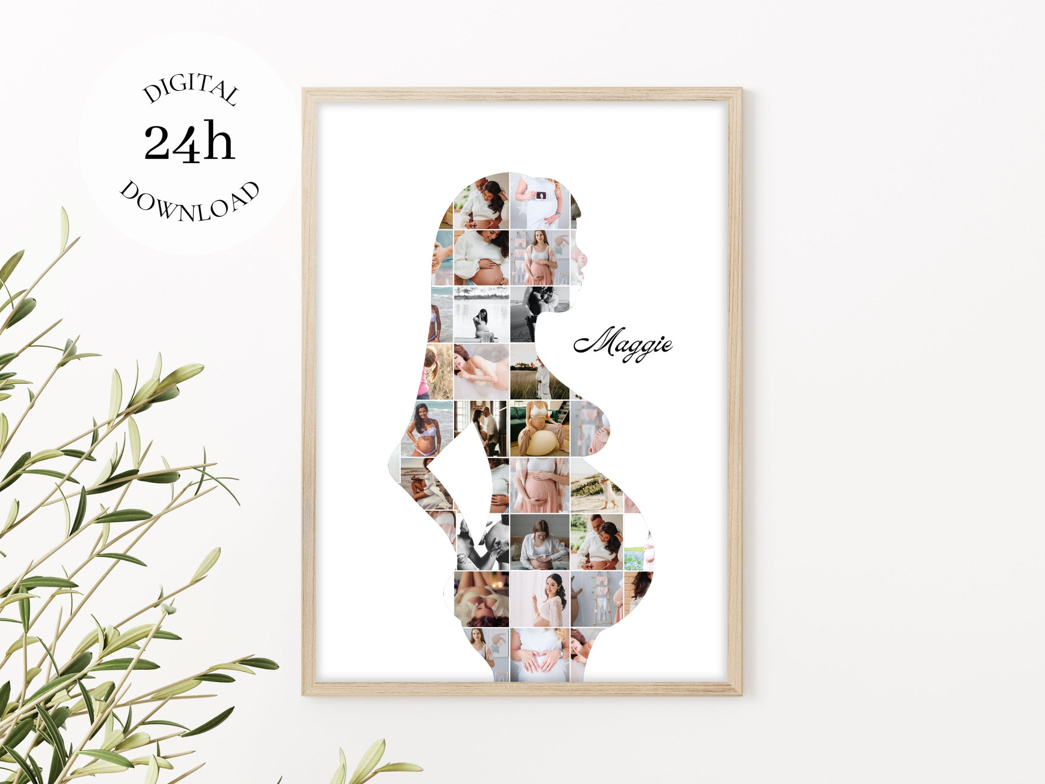 Personalized Pregnant Woman Poster | Custom Family Portrait | Digital ...