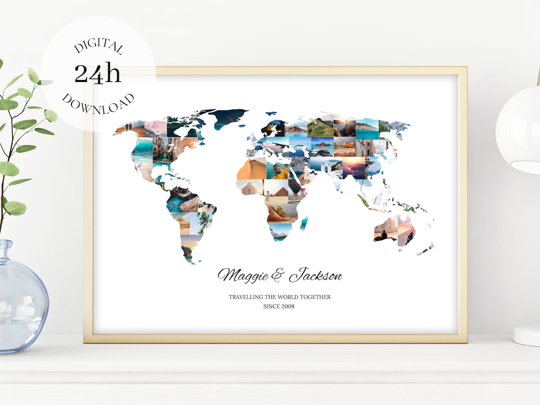Printable Custom World Map Photo Collage | Digital Travel Photo Collage ...