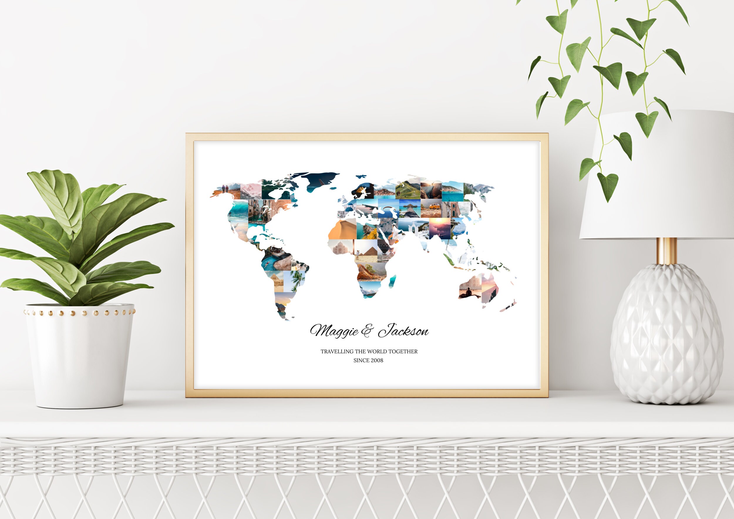Personalized World Map Photo Collage Custom Travel Collage Travel Photo Artwork Gift for ...