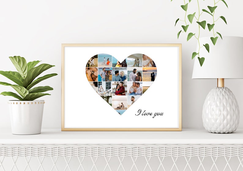 Personalized Heart Photo Collage Printable Digital Poster - Etsy