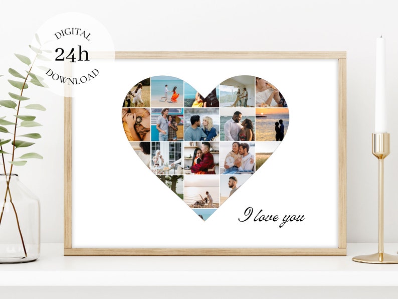 Personalized Heart Photo Collage Printable Digital Poster - Etsy