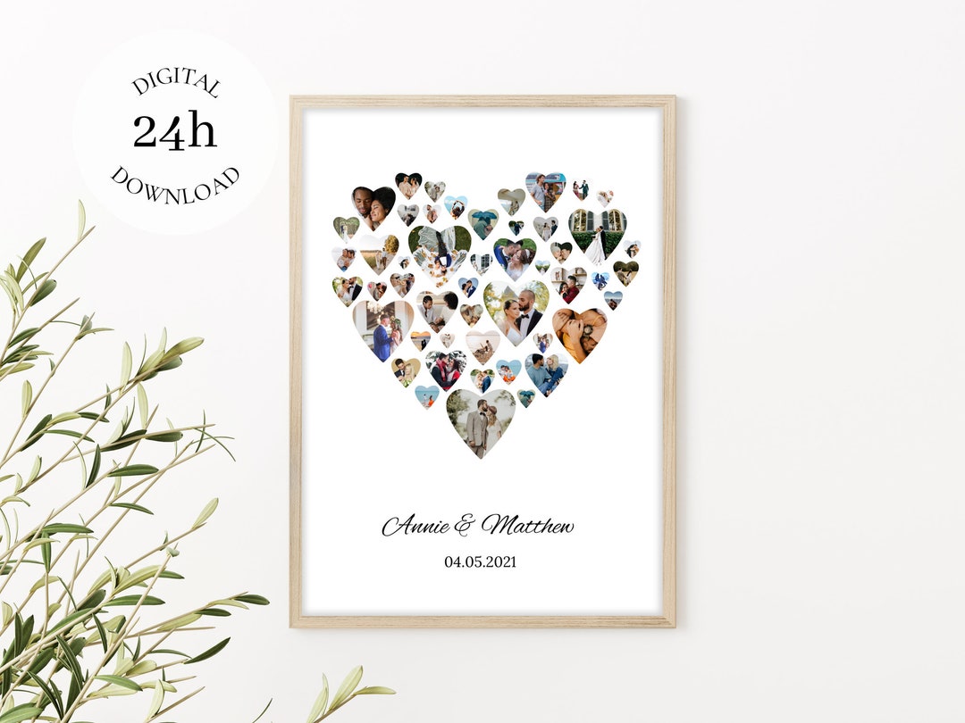 Custom Digital Heart Photo Collage | Personalized Wedding Photo Gift ...