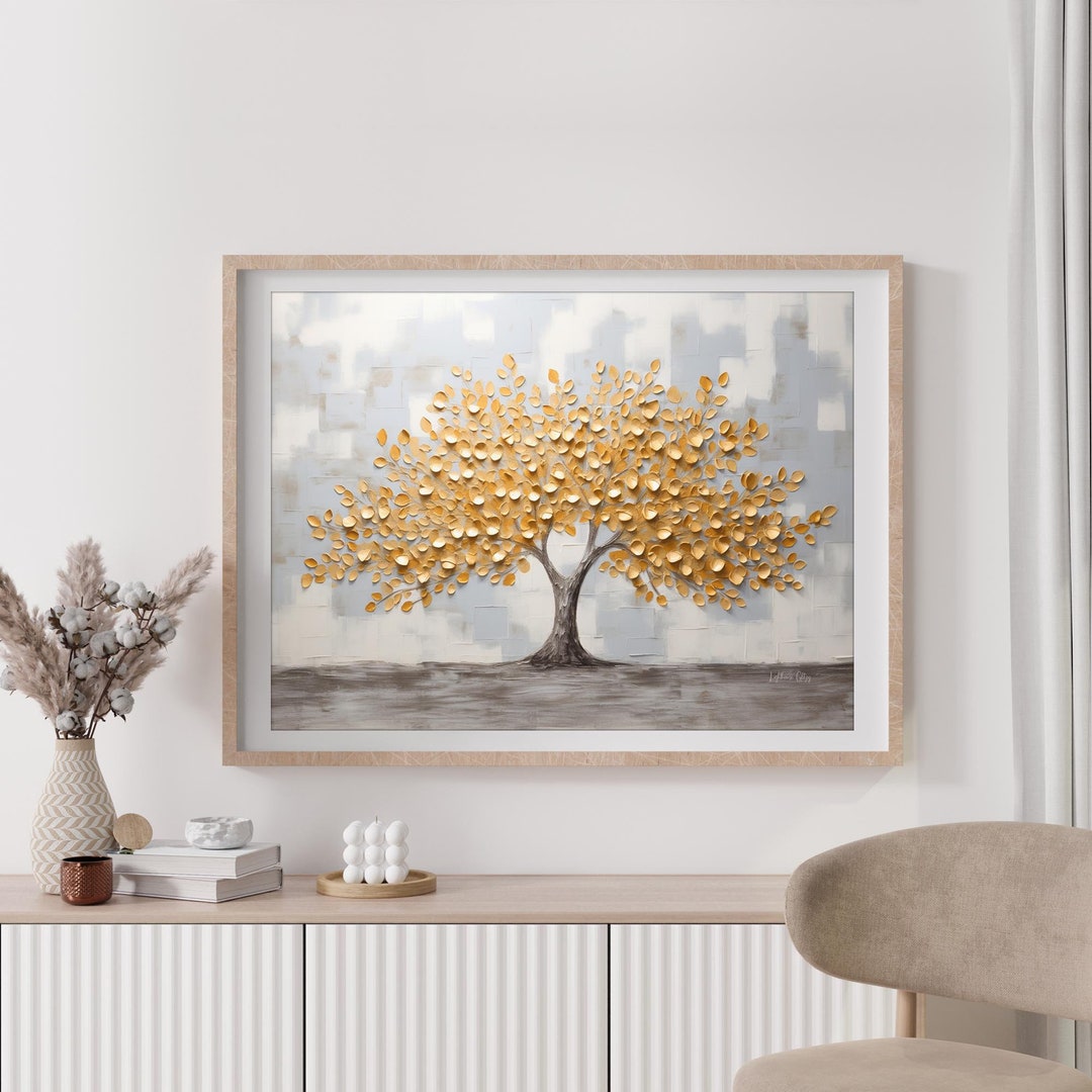 Gold Tree of Life Art: Textured Floral Painting (digital Print) - Etsy