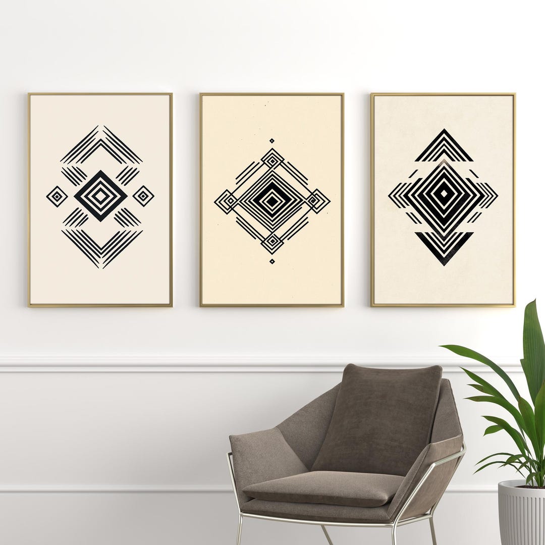 African Tribal Geometric Art Prints: Black & Cream Boho Decor (digital ...