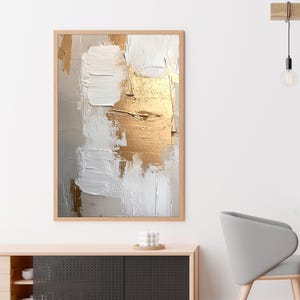 Gold Foil Abstract Cubist Art Print Set: Beige Textured Oil Painting ...