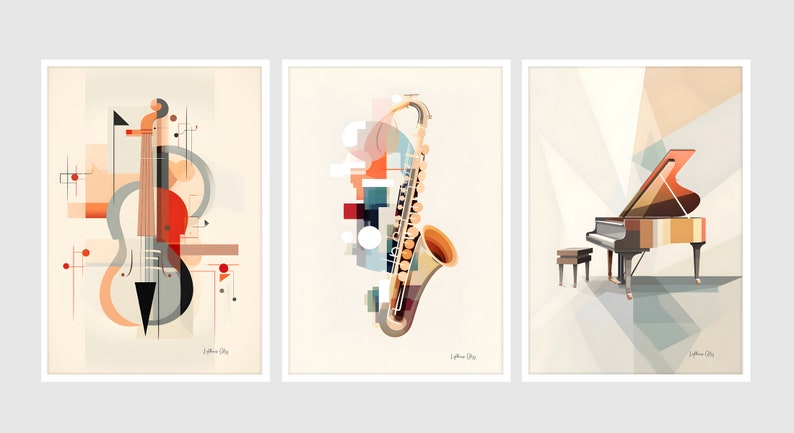 Set of 3 Music Posters, Printable Music Wall Art, Abstract Music ...