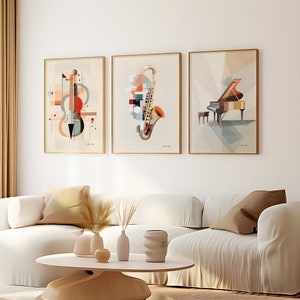 Set of 3 Music Posters, Printable Music Wall Art, Abstract Music ...