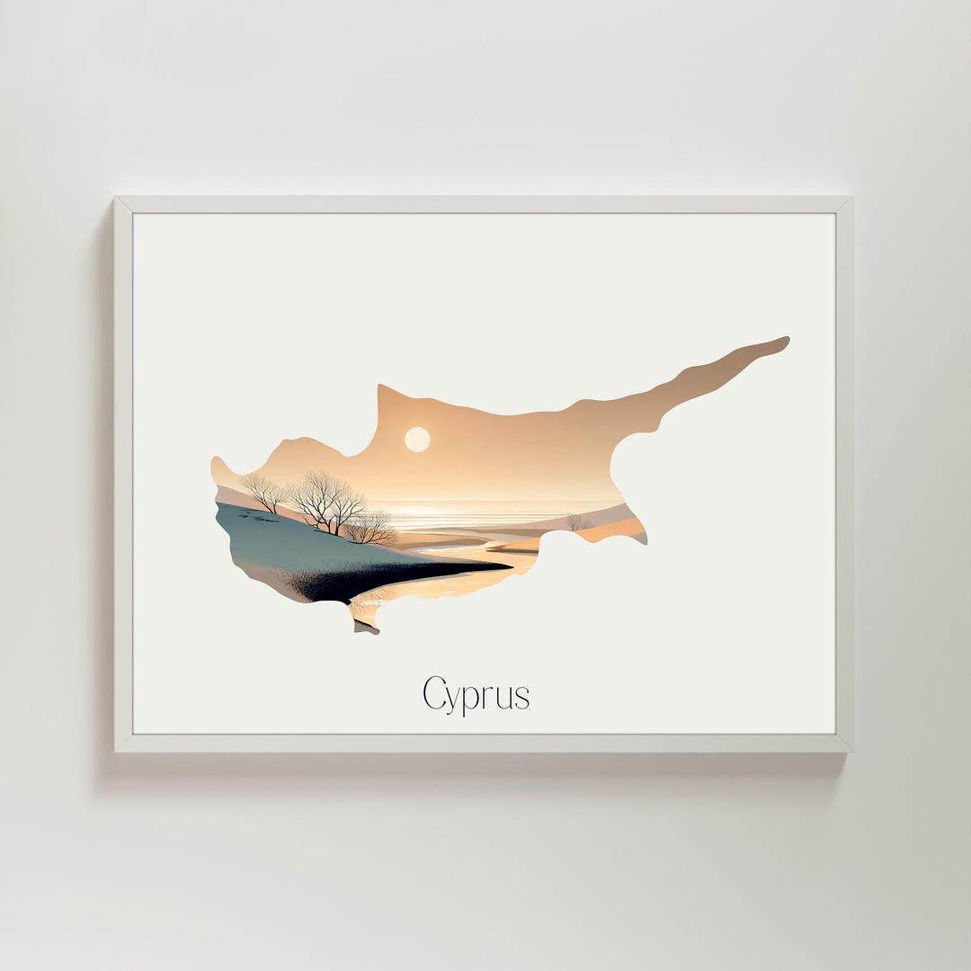 Cyprus Map Printable Art: Minimalist Modern Travel Poster Nature ...
