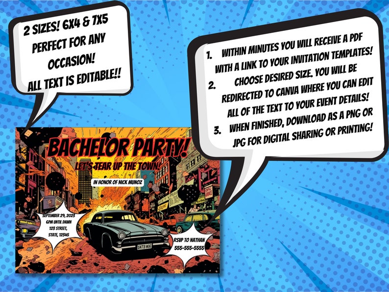 Comic Book Invitation Comic City Invite Fun Bachelor Party Invitations ...