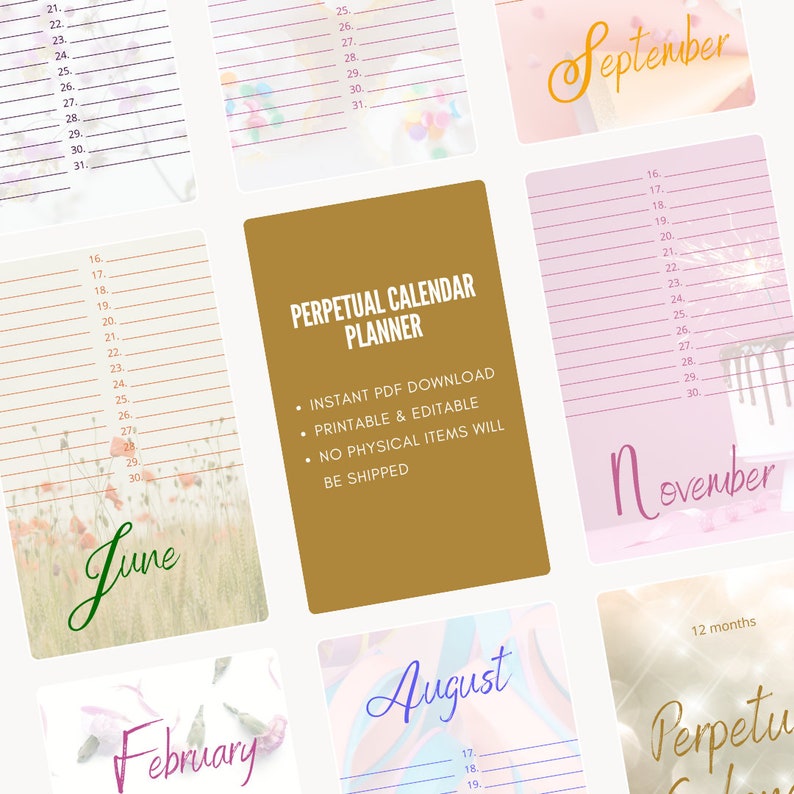 Editable & Printable Perpetual Calendar, a Record of Birthdays ...