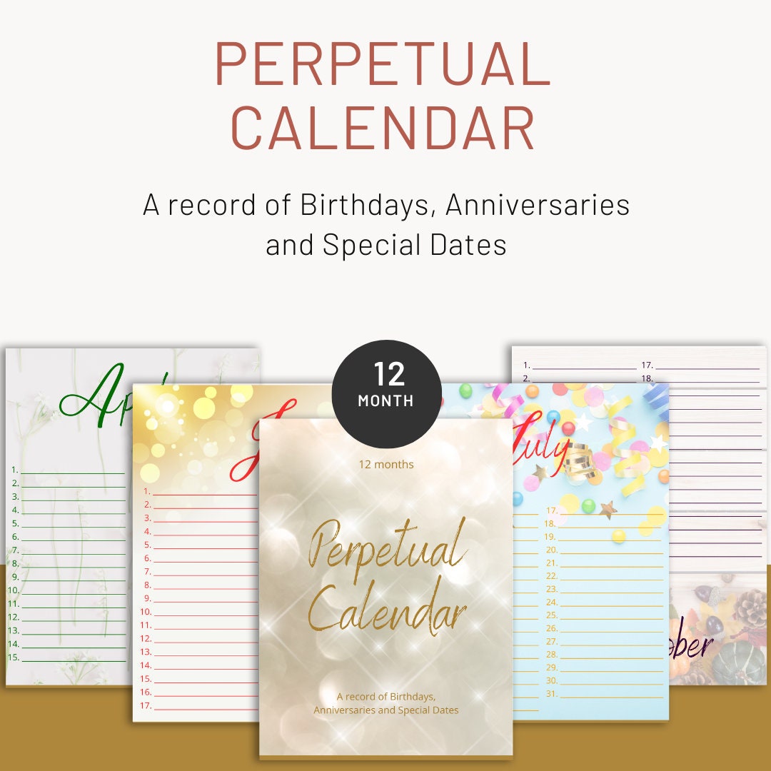Editable & Printable Perpetual Calendar, a Record of Birthdays ...