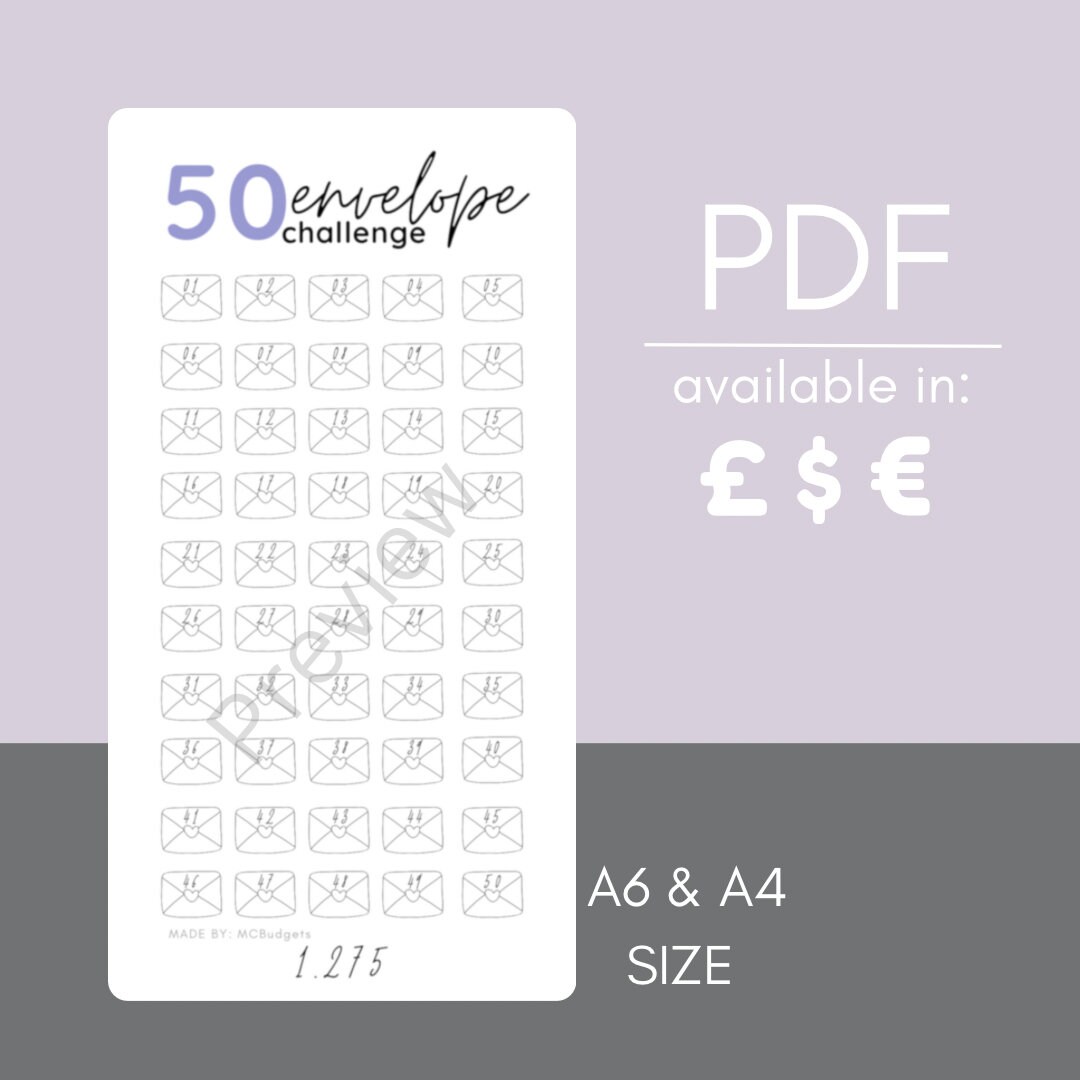 Printable 50 Envelope Savings Tracker - Etsy