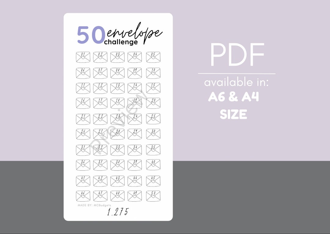 Printable 50 Envelope Savings Tracker - Etsy