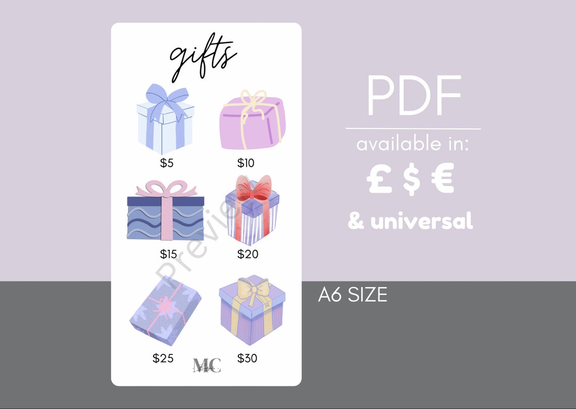 Printable Gifts Savings Challenge - Etsy