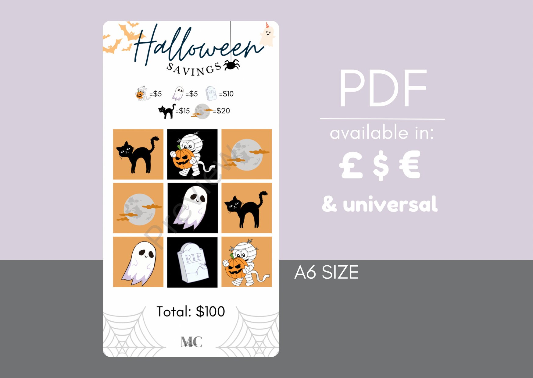 A6 Halloween Savings Challenge Printable Mini Saving Tracker for Cash ...