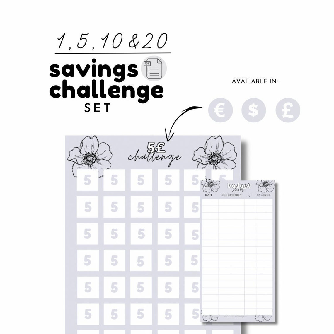 Printable Savings Challenge Set Floral Themed Cash - Etsy