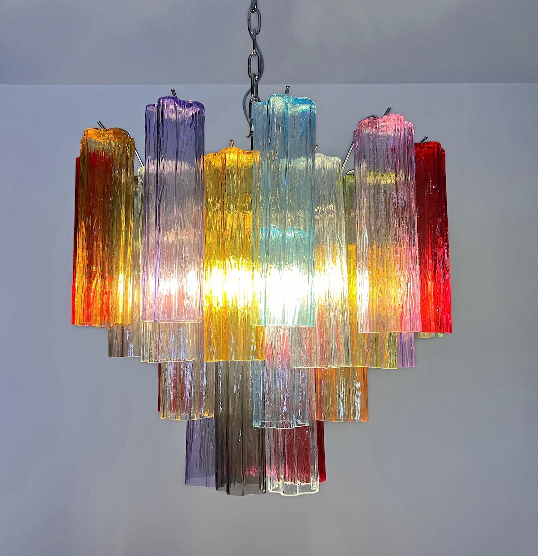 Fantastic Murano Glass Tube Chandelier – 36 Multicolored Glass Tubes - Etsy