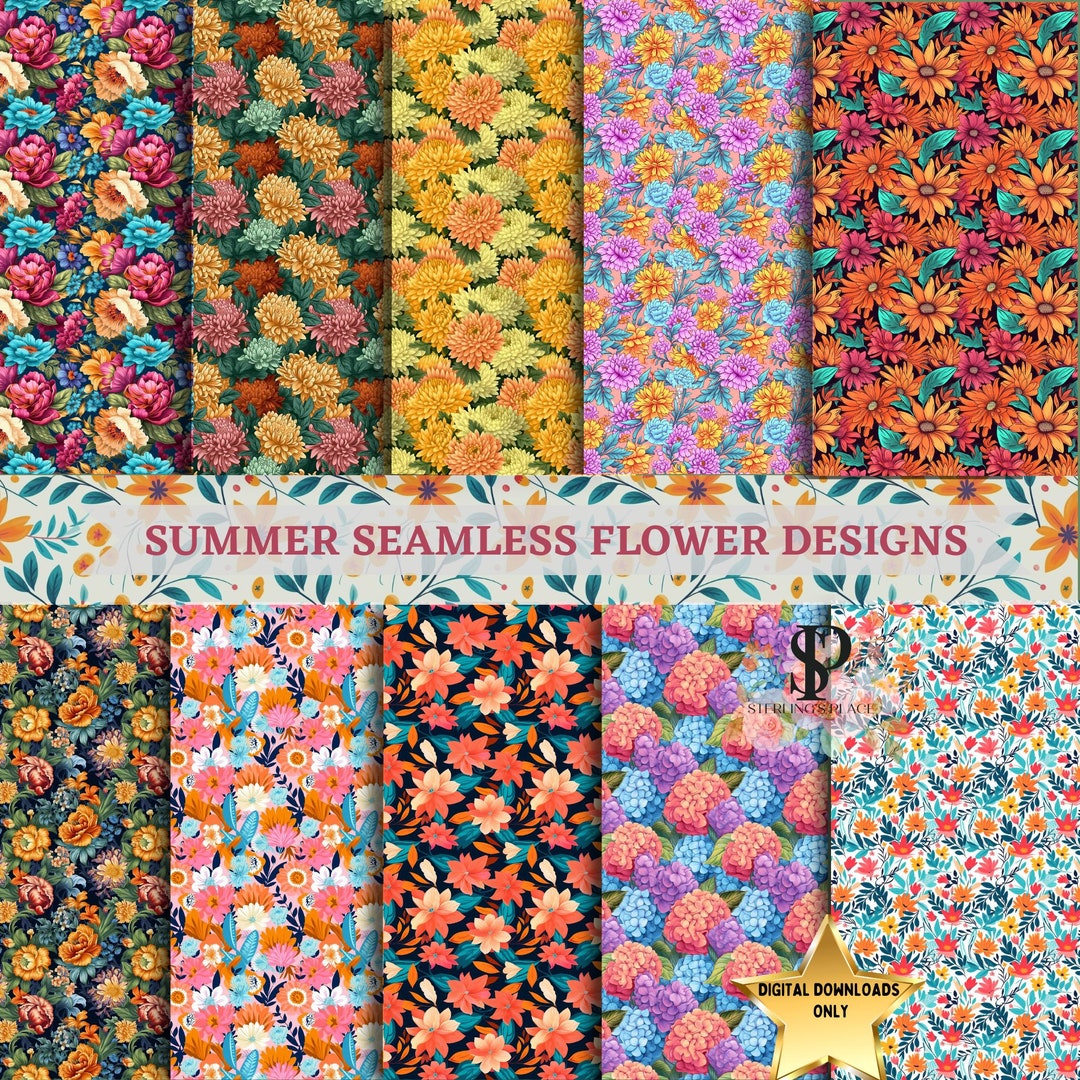 SUMMER SEAMLESS Floral Digital Paper DESIGNS Watercolor Flower Patterns ...