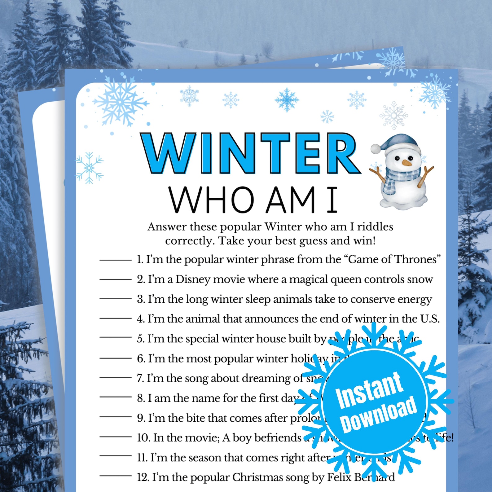 Winter Who Am I Game, Fun Winter Party Games for Kids, Adults ...