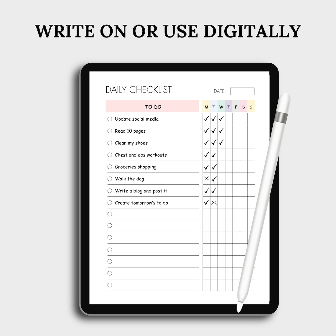 Daily Checklist, Printable Weekly Planner, Weekly to Do List, Weekly ...