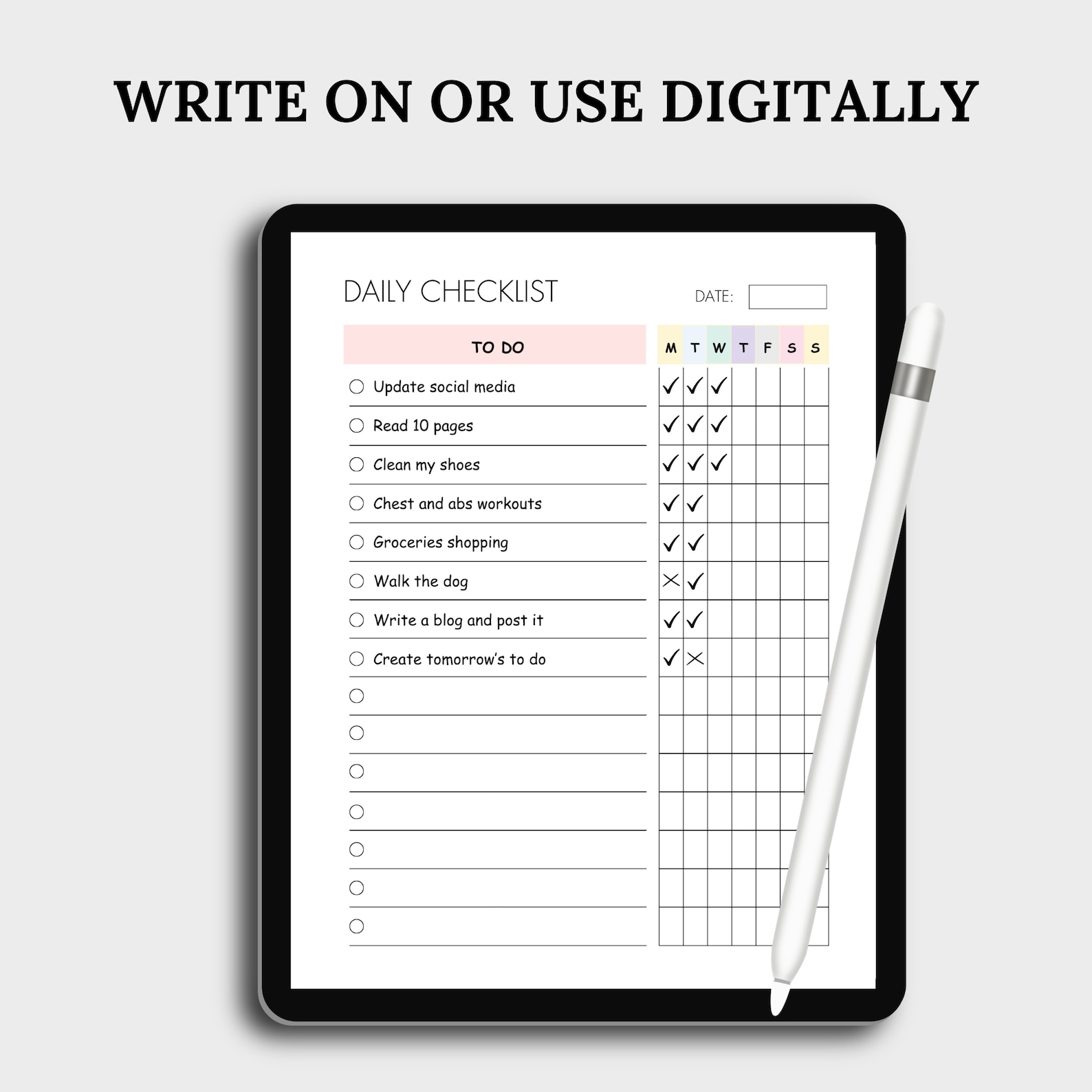 Daily Checklist, Printable Weekly Planner, Weekly to Do List, Weekly ...