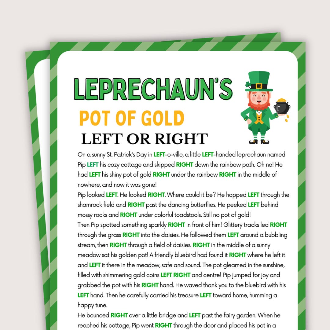 Leprechaun Pot of Gold Left or Right, Fun St. Patrick's Day Game ...