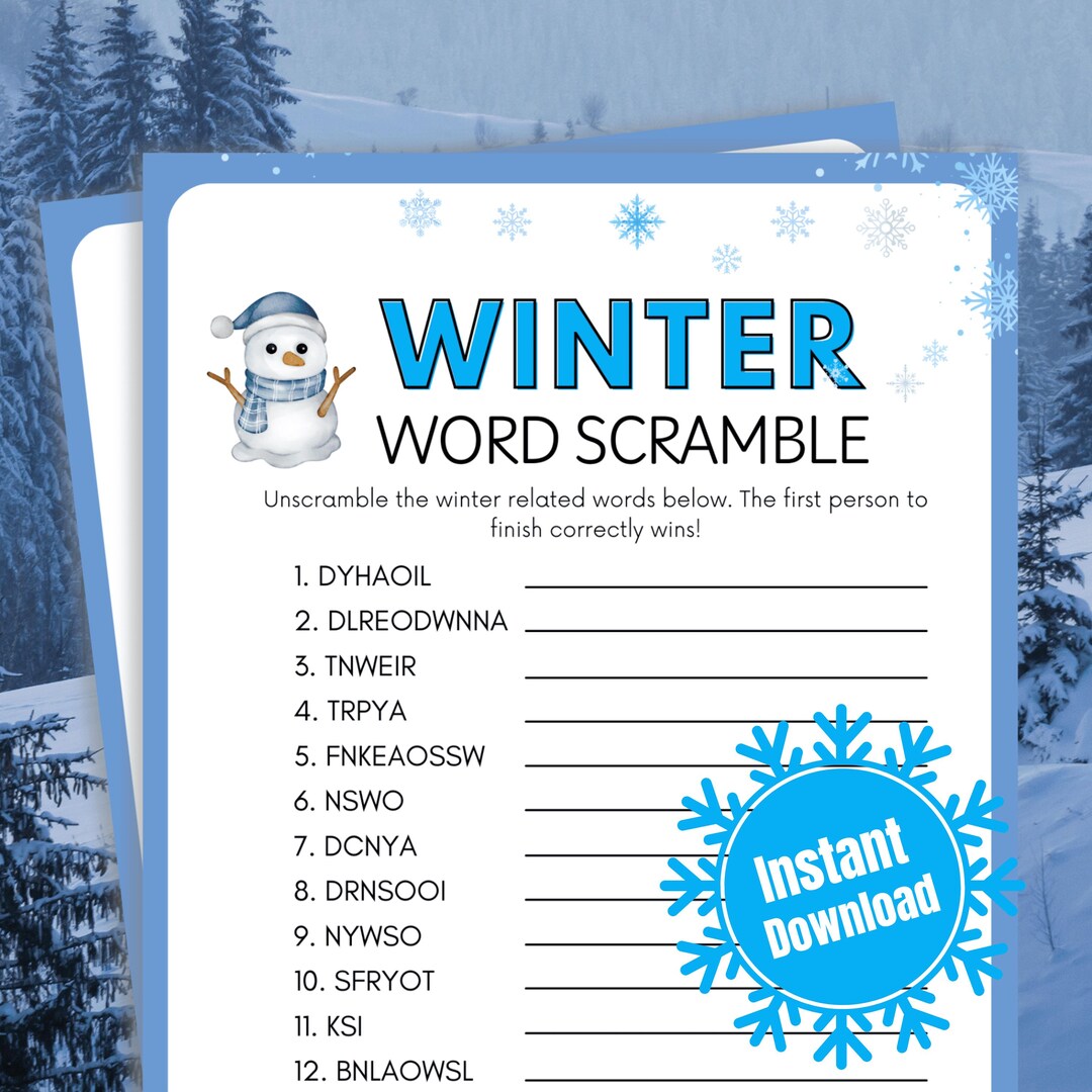 Winter Word Scramble Game, Printable Winter Party Activity for Kids and ...
