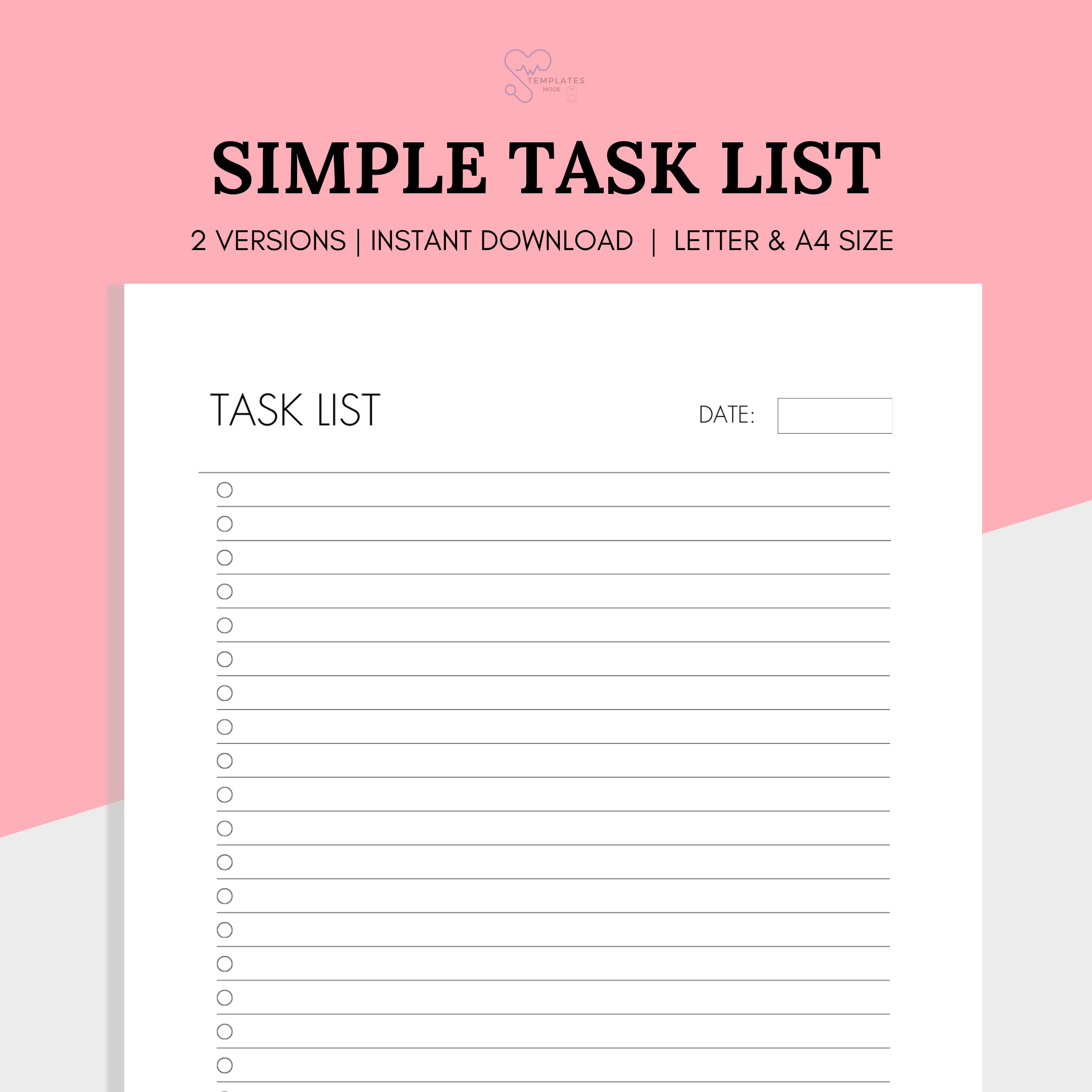 Task List, Printable to Do List, Blank Task List Template, Simple Task List, Minimal Task List ...
