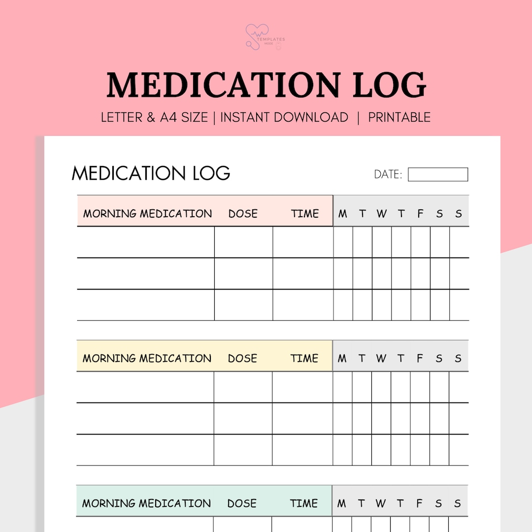 Medication Log, Printable Medicine Chart for Caregivers and Nurses ...