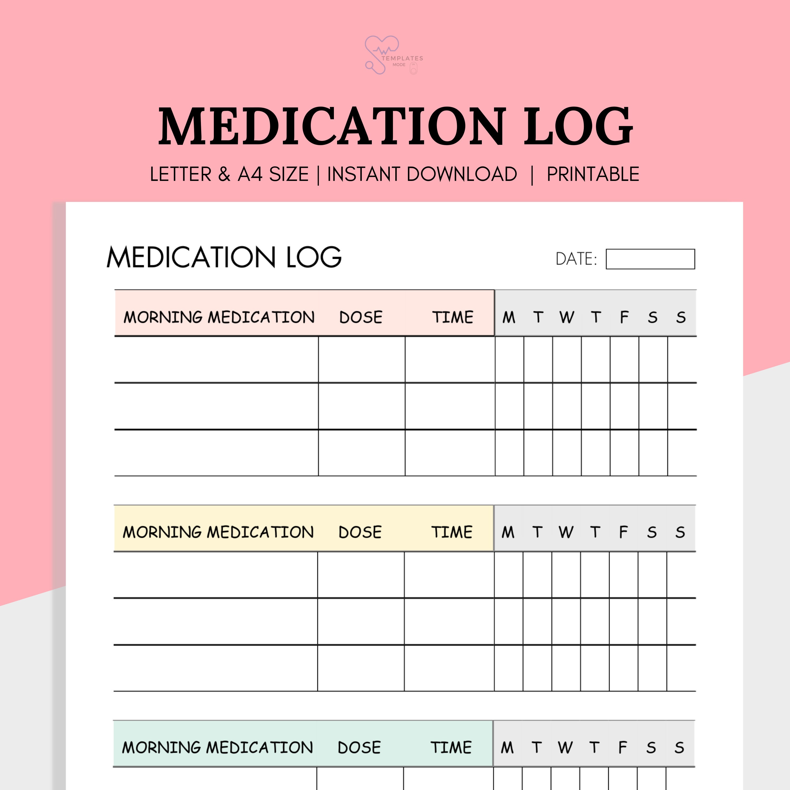 Medication Log, Printable Medicine Chart for Caregivers and Nurses ...