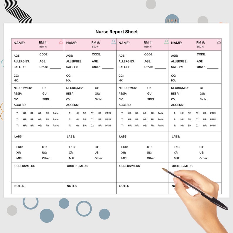 Editable ER Nurse Report Med Surg Nurse Report Sheet, ER Nurse Brain ...