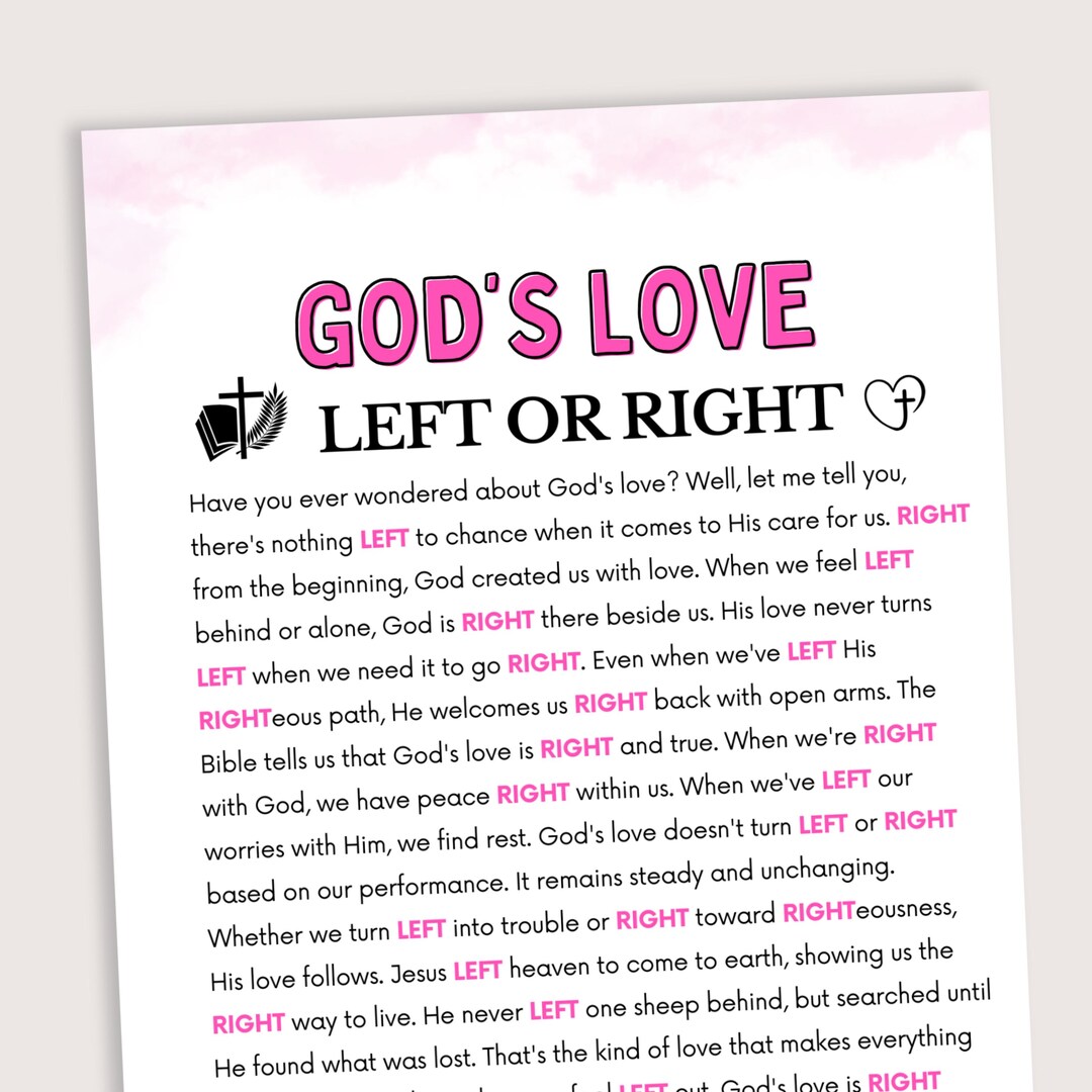 Gods Love Left or Right, Printable Bible Activity, Fun Bible Game for ...