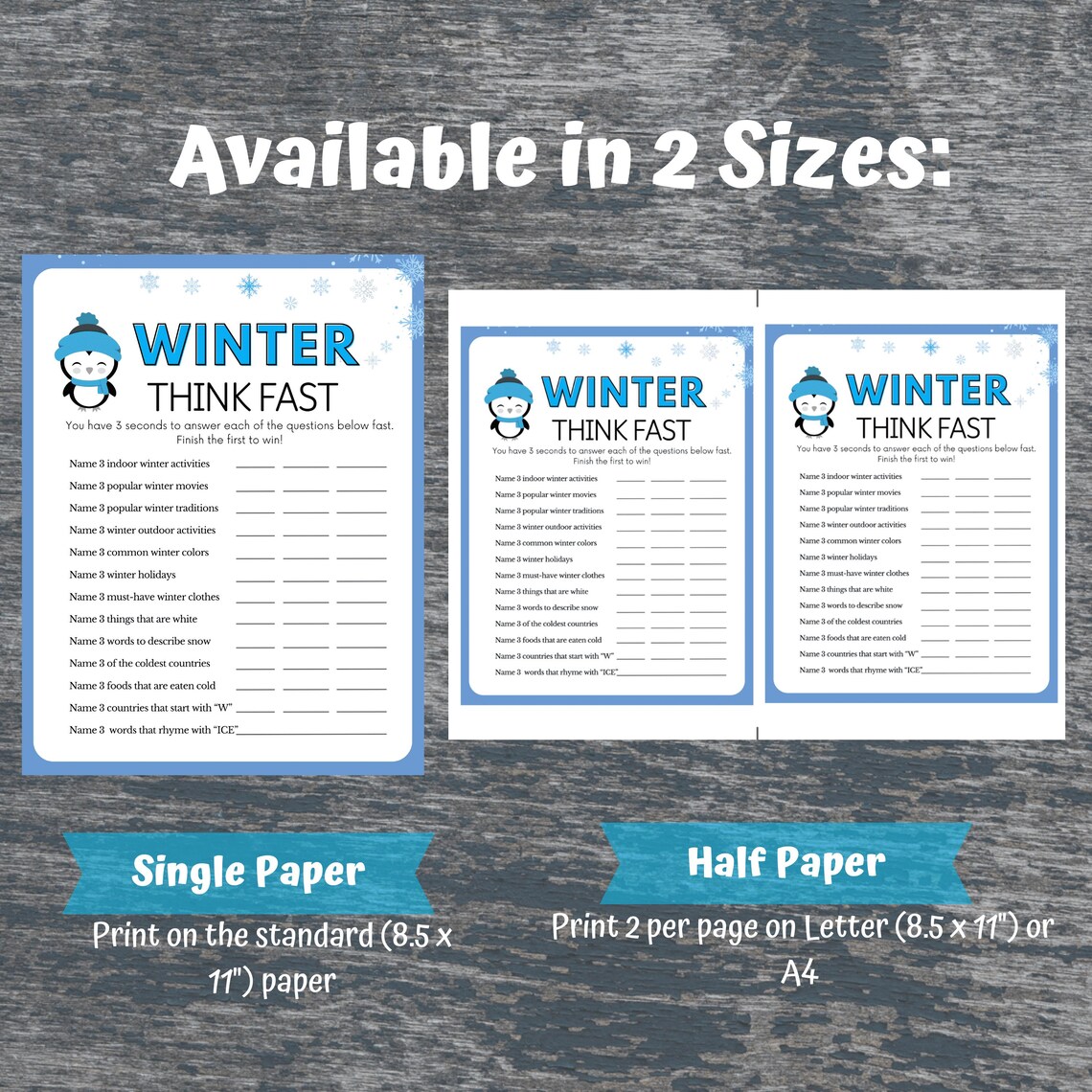 Winter Think Fast Game, Fun Winter Activity for Kids, Adults Winter ...