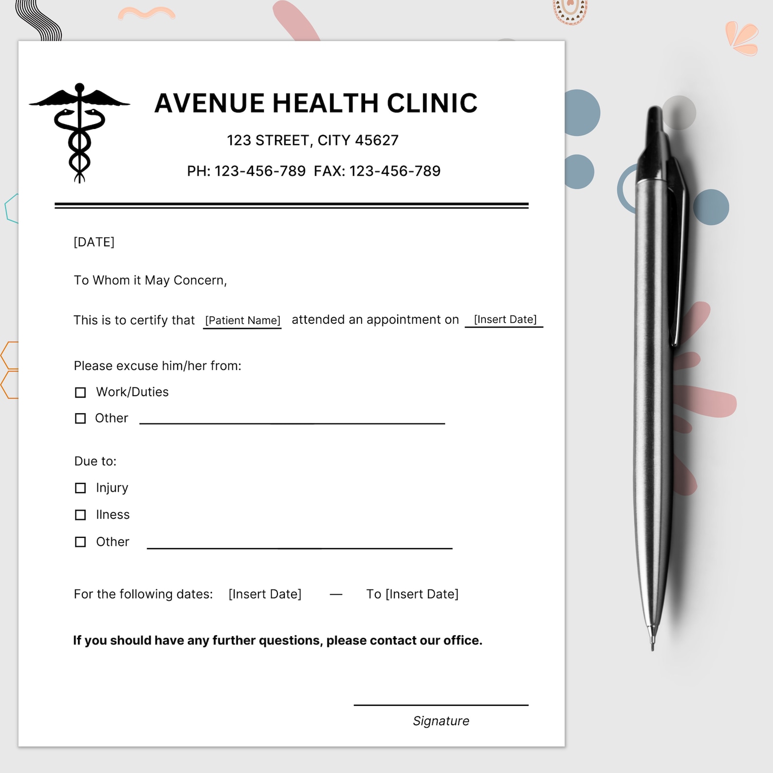 Editable Doctors Excuse Note Template, Medical Excuse Letter for Work ...