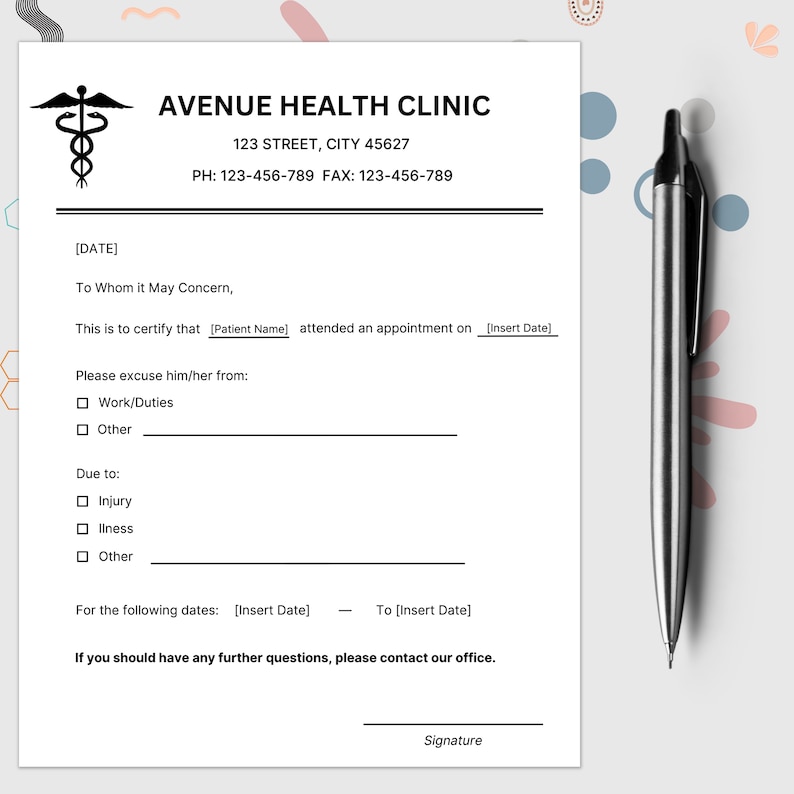 Editable Doctors Excuse Note Template, Medical Excuse Letter for Work ...