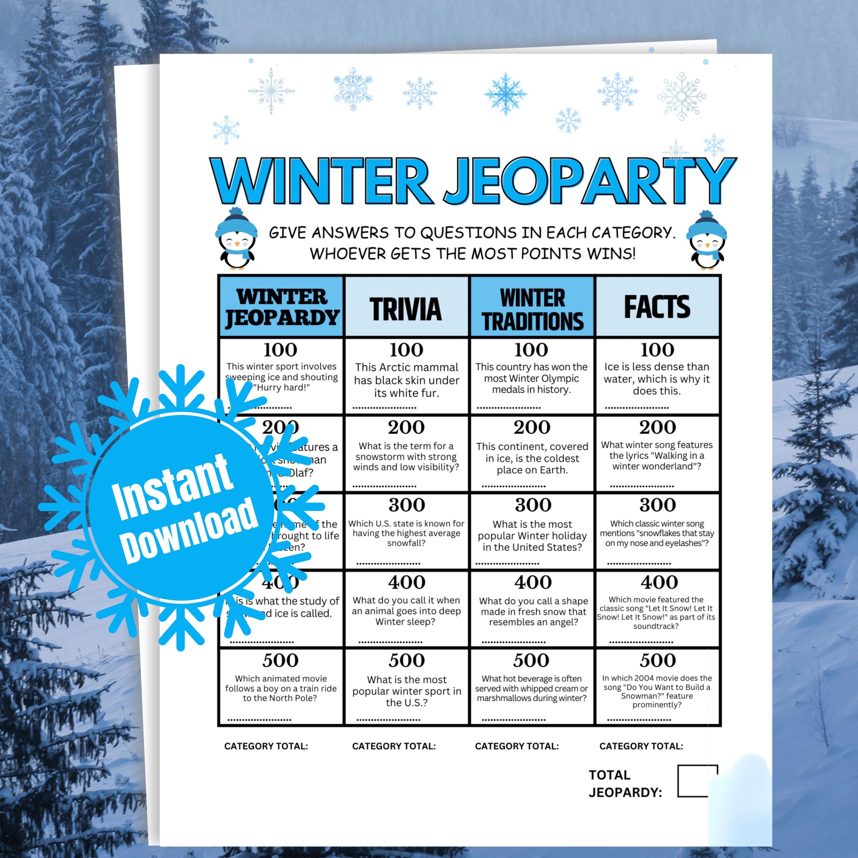Winter Jeopardy, Fun Winter Party Games, Printable Winter Office Game ...