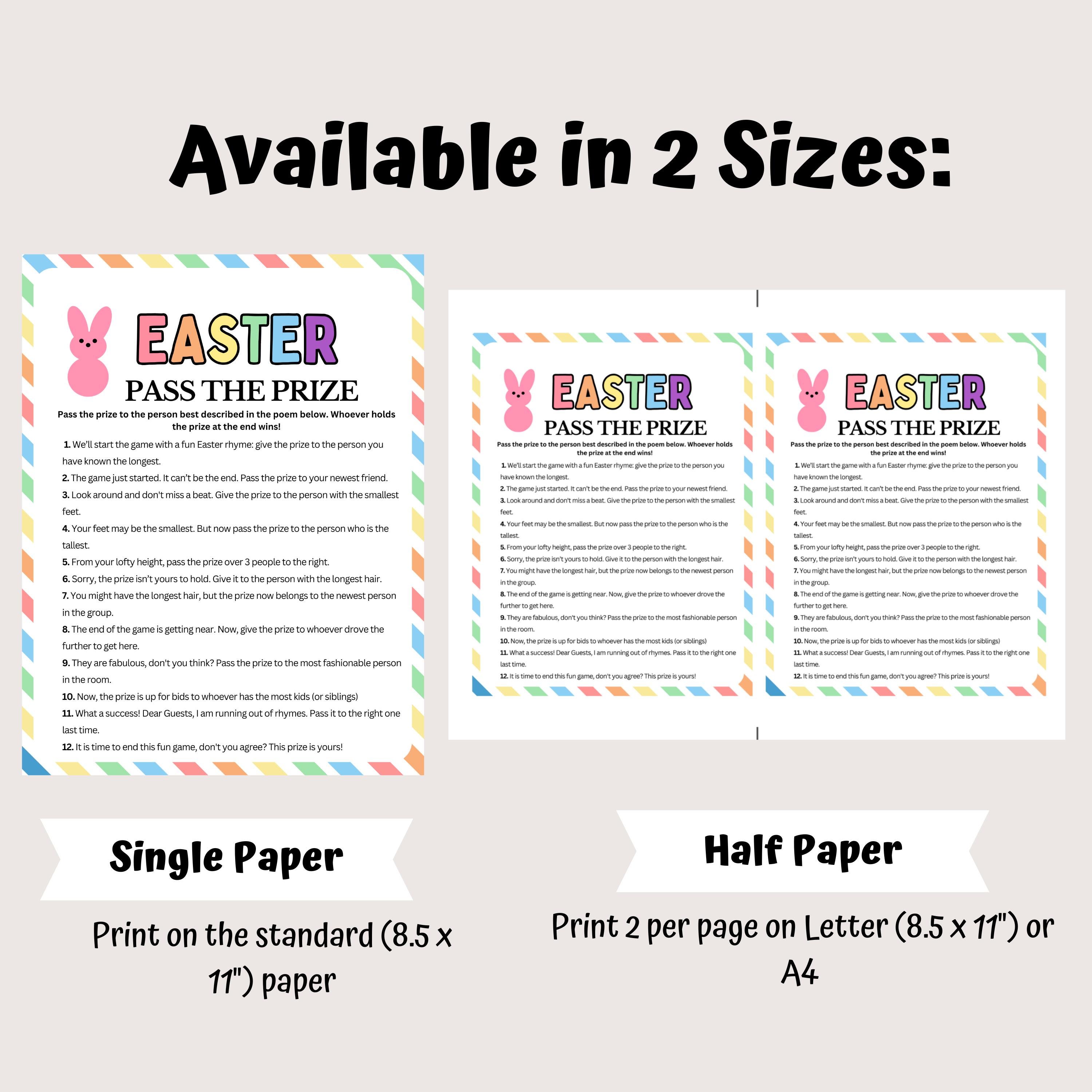 Pass the Easter Prize Game, Fun Easter Game, Printable Easter Activity ...