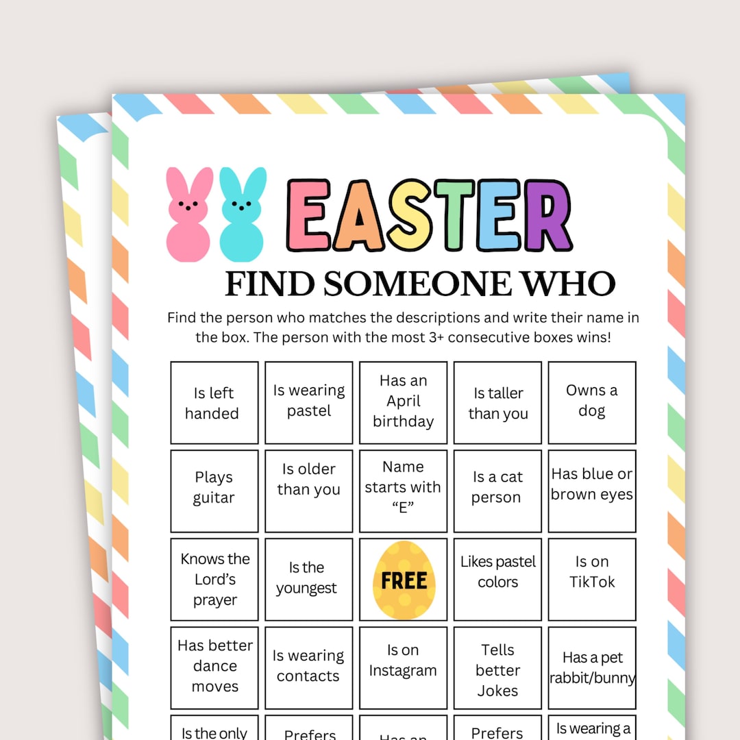 Easter Find Someone Who Bingo Game, Fun Easter Games, Printable Easter ...
