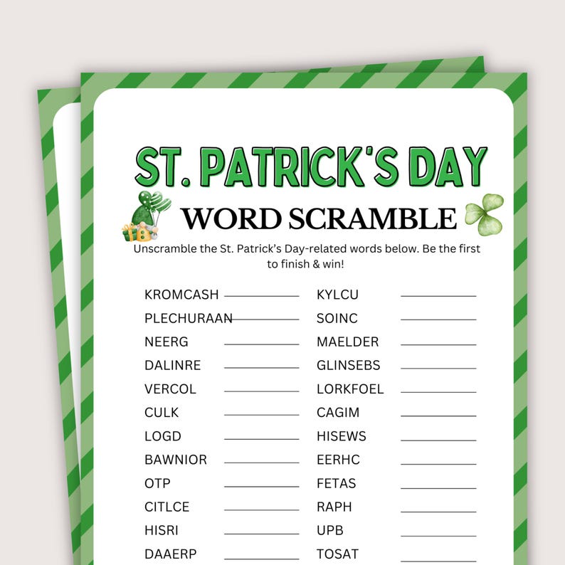 St. Patrick's Day Word Scramble, Fun St. Patrick's Day Game, Printable ...
