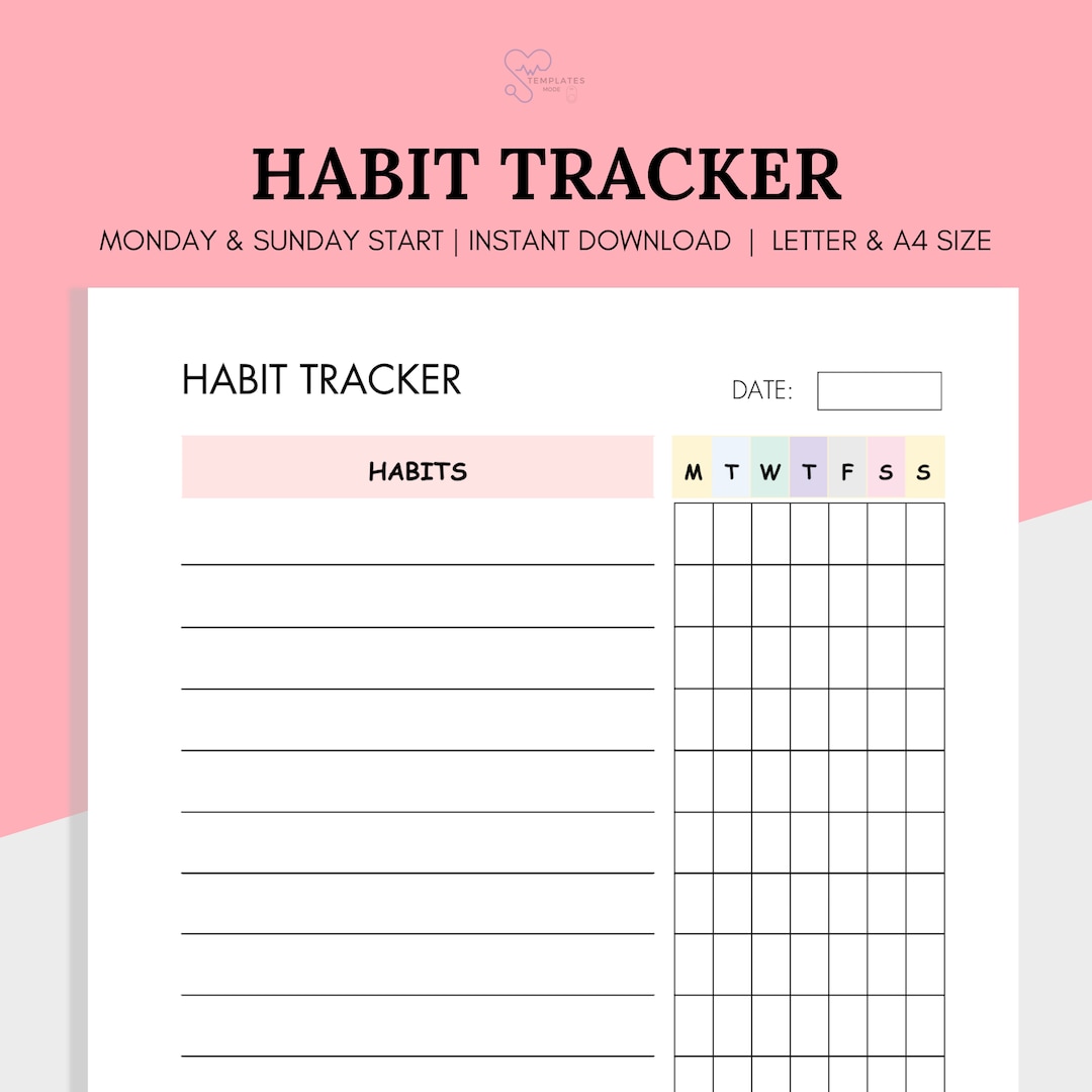 Weekly Habit Tracker, Printable 7 Days Habit Tracker, Routine Tracker ...