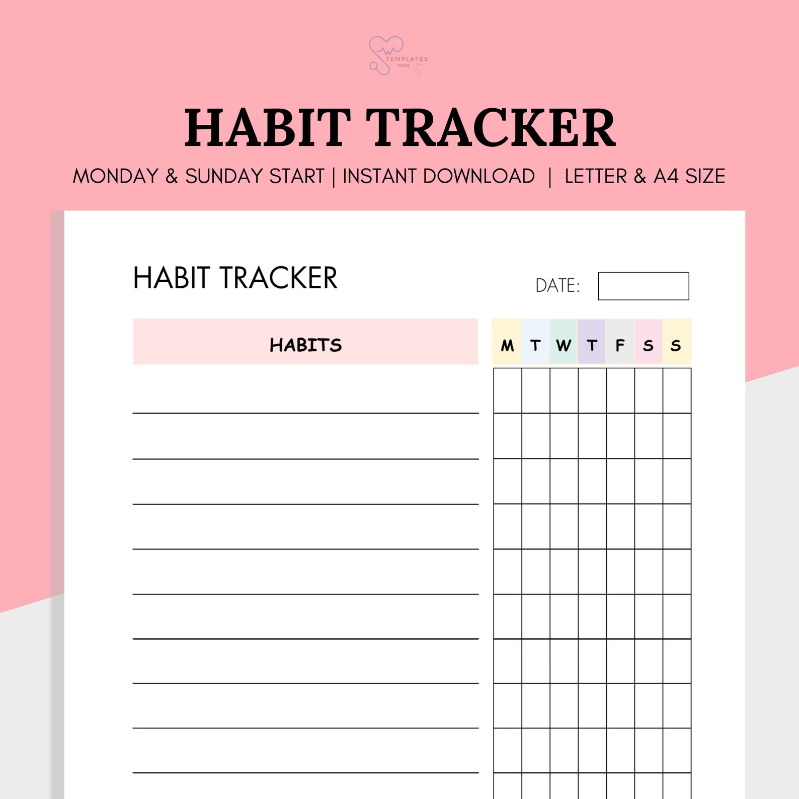 Weekly Habit Tracker, Printable 7 Days Habit Tracker, Routine Tracker ...