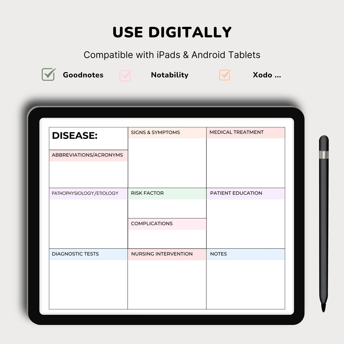 Med Surg Study Template Fillable PDF, Nursing School Study Guide ...